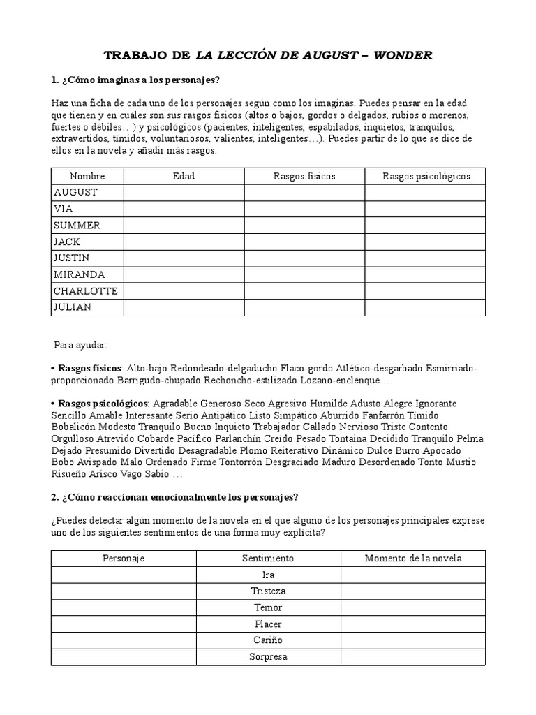 Análisis de personajes en "Wonder" | PDF | Ironía | Conceptos psicologicos
