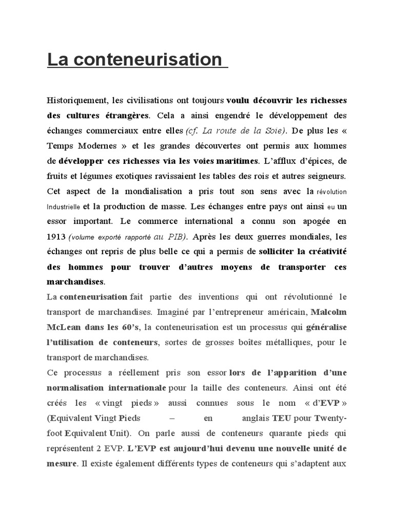 La conteneurisation : Révolution du transport | PDF | Conteneurisation ...
