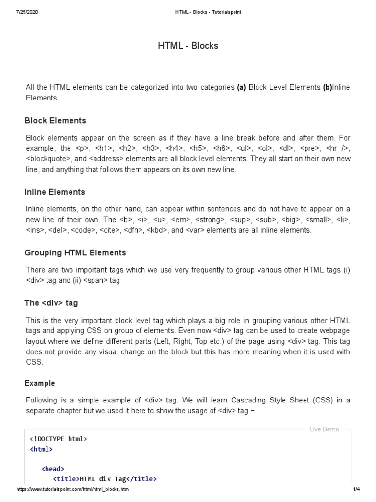 HTML - Blocks | PDF | Html Element | Cascading Style Sheets