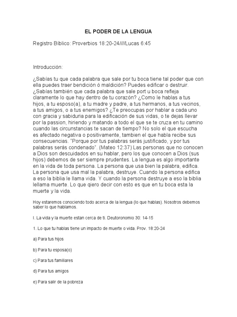 El Poder de La Lengua | PDF | Biblia | Textos Religiosos