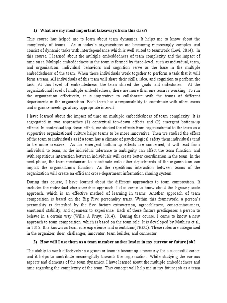 What Are My Most Important Takeaways From This Class | PDF | Top Down ...