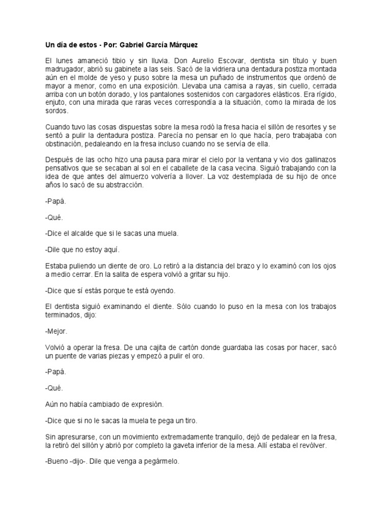 Un día de estos: García Márquez | PDF | Salud y bienestar | Medicina