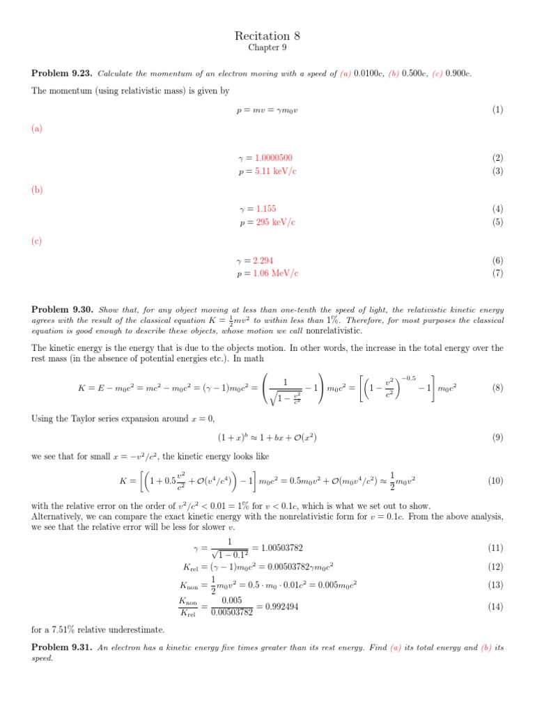 Rec8 Solutions | PDF | Electronvolt | Collision