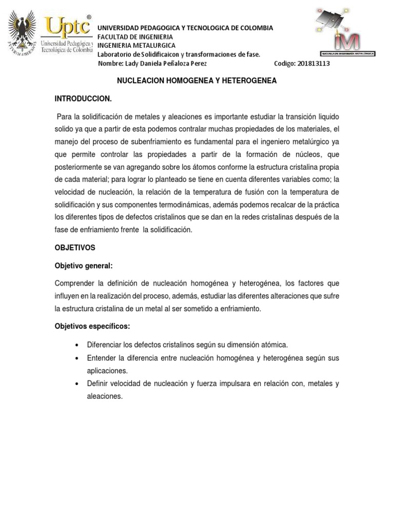 Nucleacion Homogenea y Heterogenea | PDF | Dislocación | Nucleación