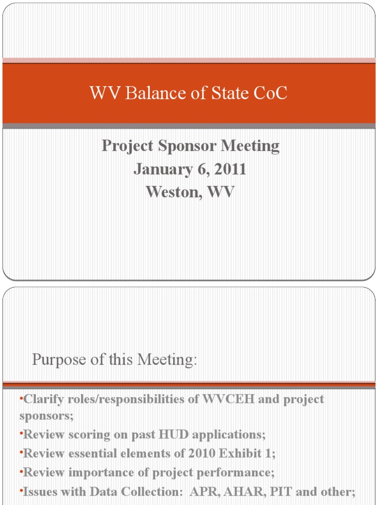 WV BoS CoC Project Sponsor Meeting 1 6 2011 | PDF | United States ...