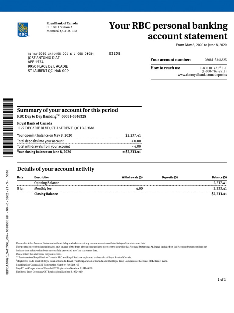 Your RBC Personal Banking Account Statement | PDF | Business Law ...