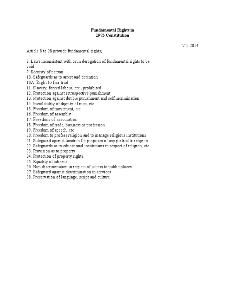 Fundamental Rights in 1973 Const | PDF | Politics | Law