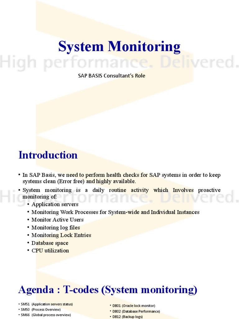 System Monitoring: SAP BASIS Consultant's Role | PDF | Databases | Backup