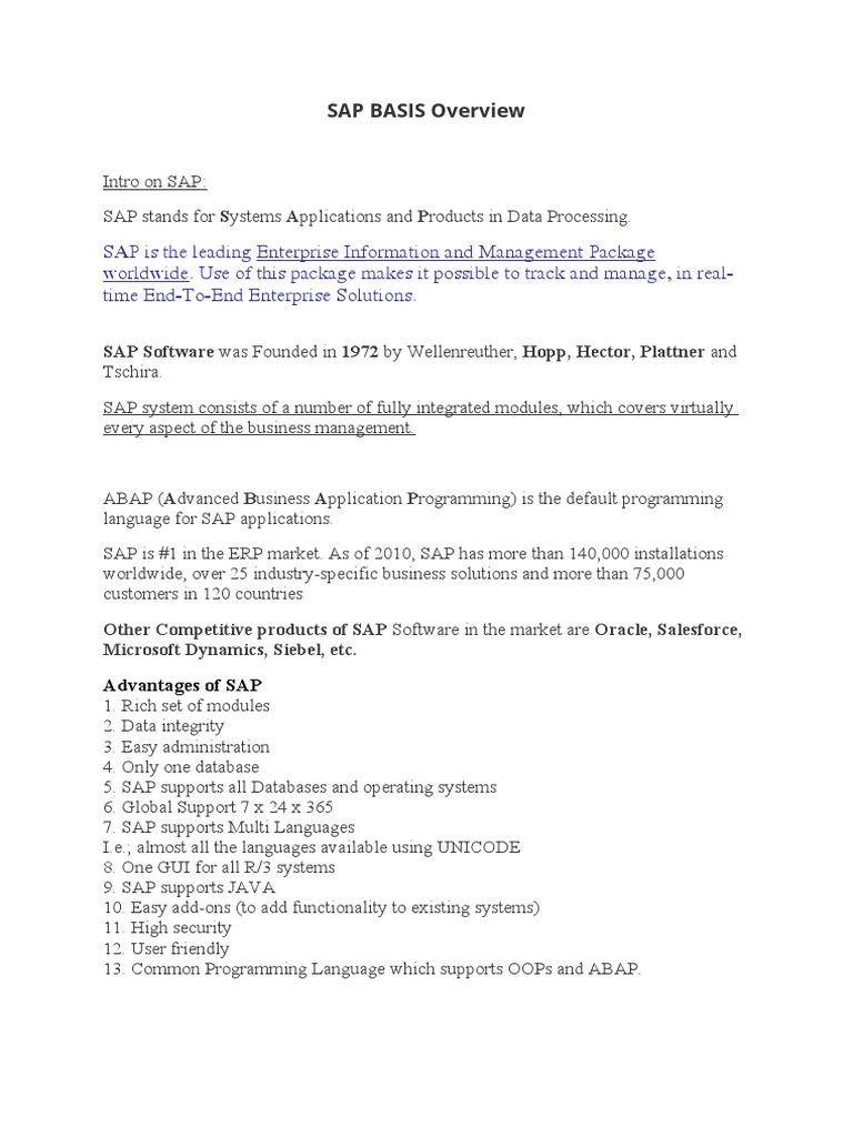SAP BASIS Overview | PDF | Application Server | Sap Se