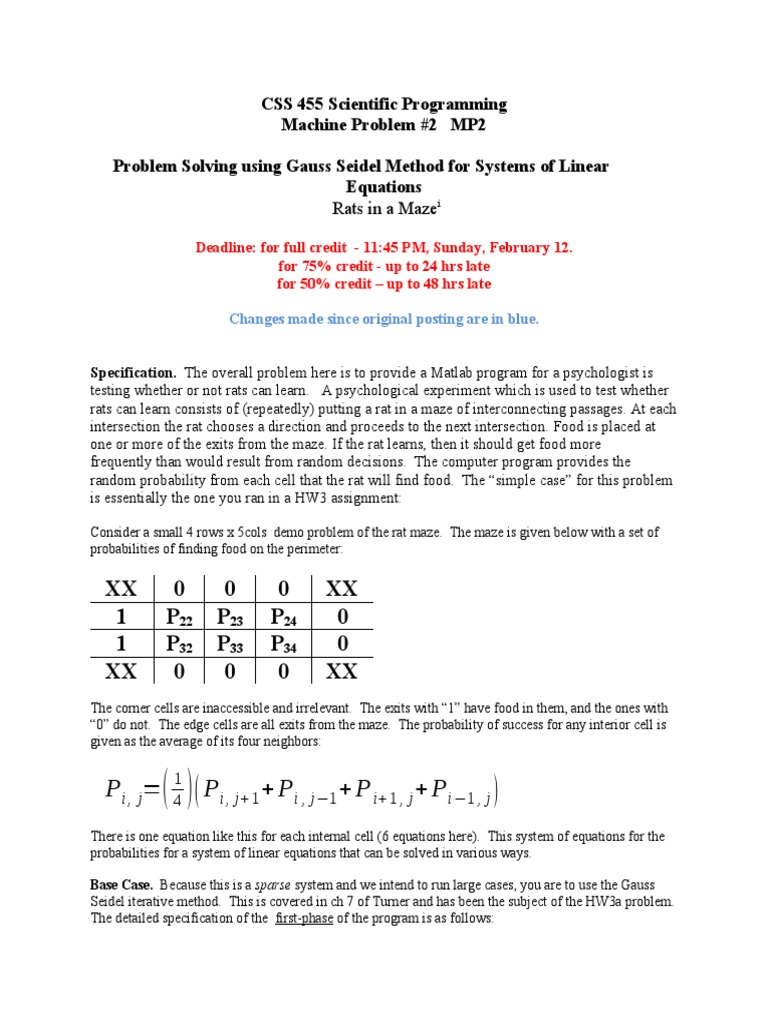 Rats in a Maze: Developing a Matlab Program to Model Rat Learning Using the Gauss-Seidel Method ...