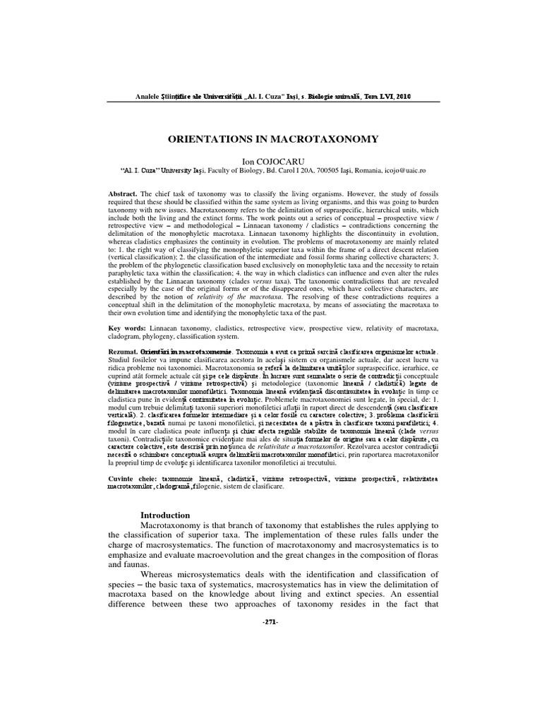 Orientations in Macrotaxonomy | PDF | Taxonomy (Biology) | Taxon