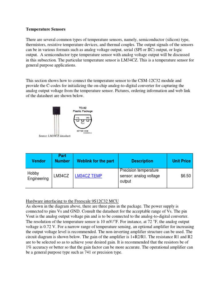 Temperature Sensors: Vendor Number Weblink For The Part Description ...