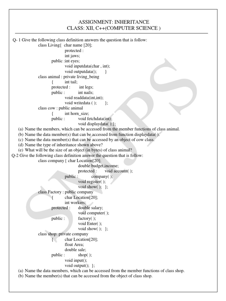 Inheritance Assignment On C Classes Pdf Class Computer Programming Method Computer