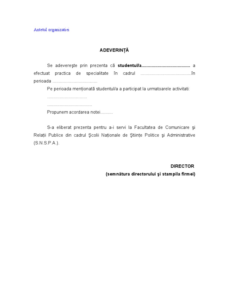 Adeverinta Practica Model | PDF