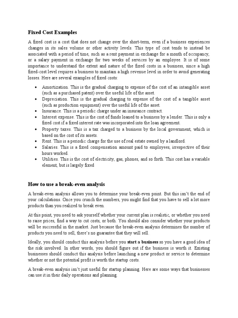 Fixed Cost Examples | Download Free PDF | Financial Services | Economies