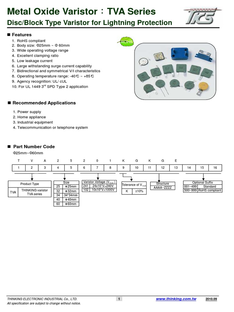 TVA 40751 Varistor | PDF | Equipment | Components