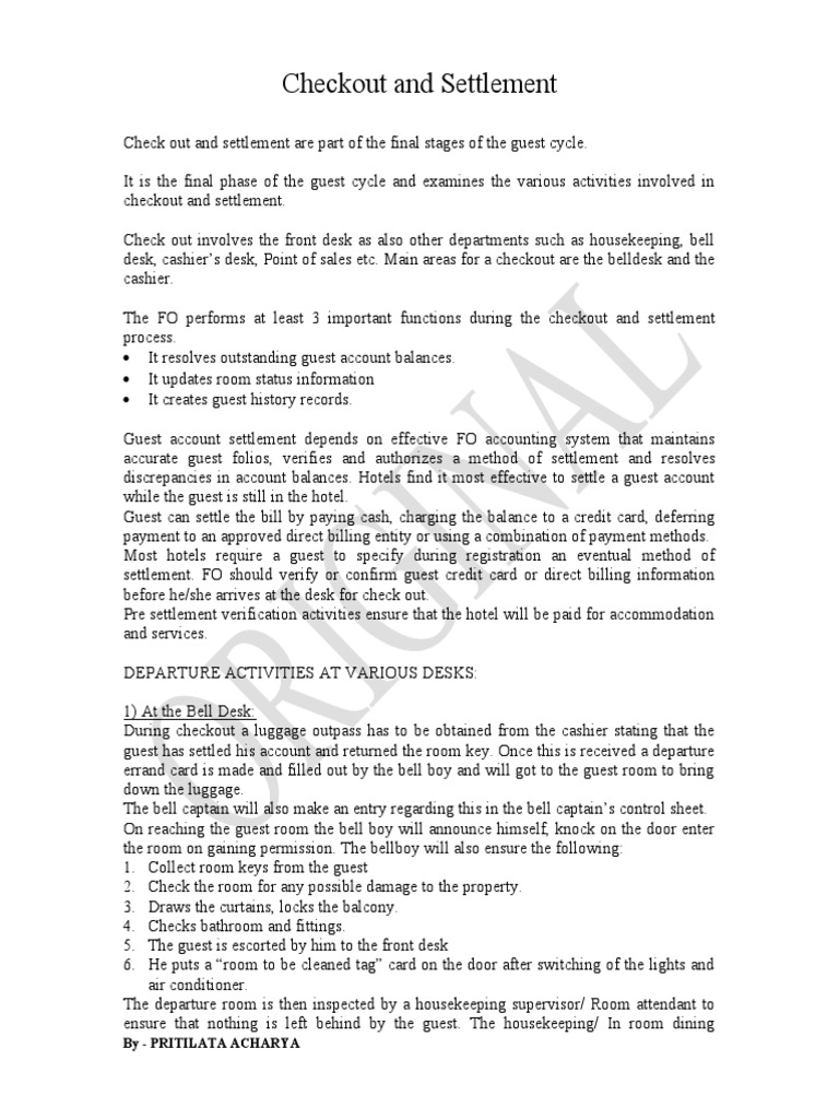 Check Out & Settlement Procedures in A Hotel | PDF | Traveler's Cheque ...