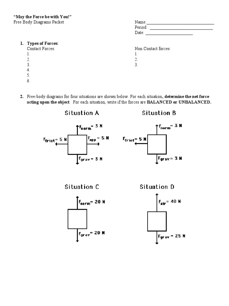 Free Body Diagrams Practice Packet | PDF | Force | Classical Mechanics