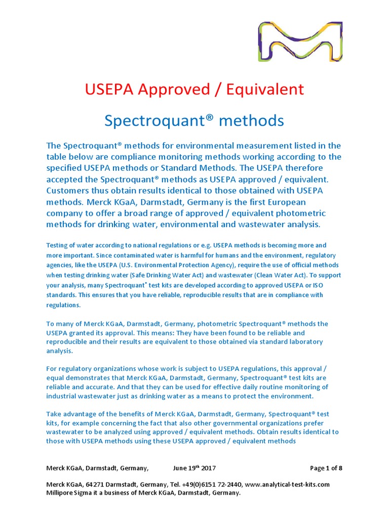 USEPA Approved / Equivalent: Spectroquant® Methods | PDF | Phosphate ...