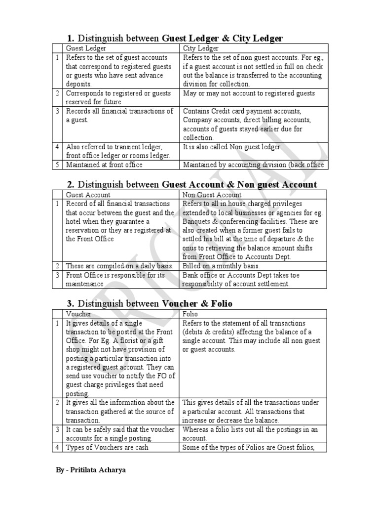 Various Differentiation Between Front Office Terminologies | PDF ...