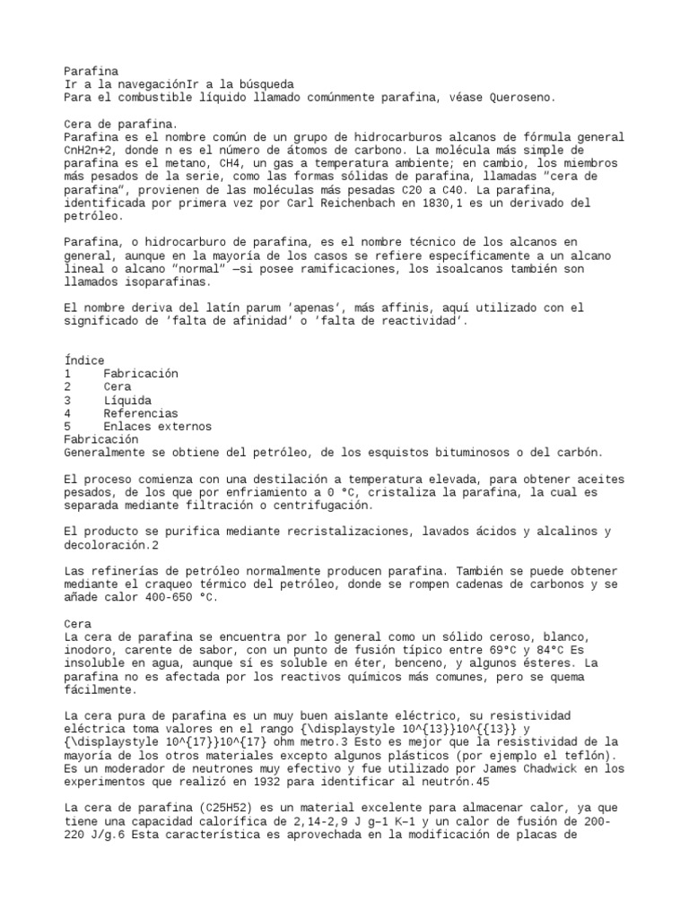 Parafina | PDF | Materiales | Hidrocarburos