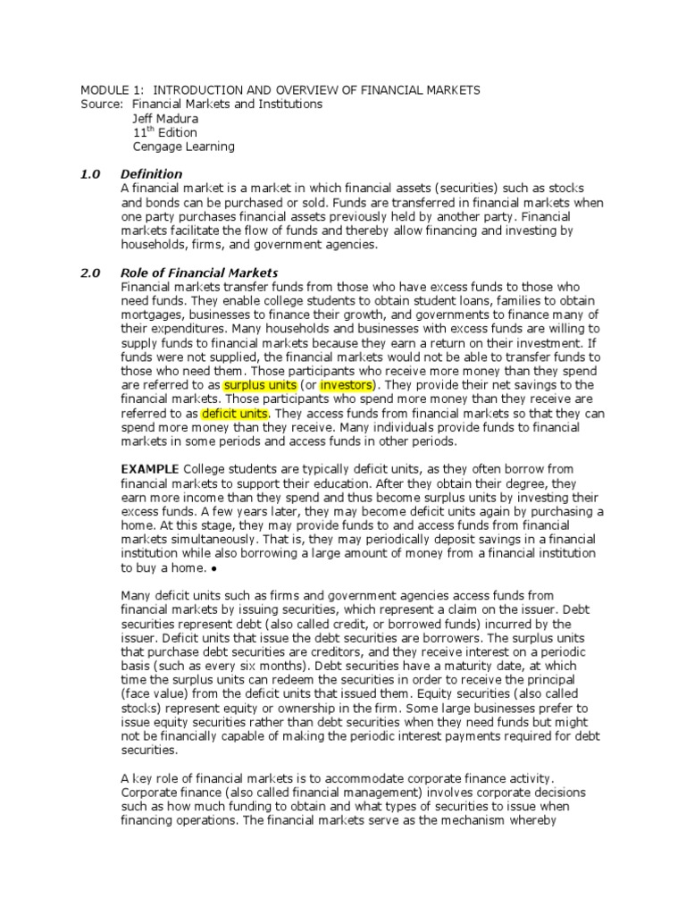 Overview of Financial Markets | PDF | Securities (Finance) | Financial ...