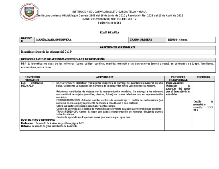 Formato Plan de Aula | PDF | Enseñando | Aprendizaje