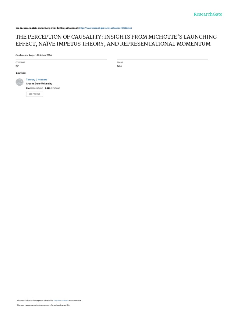 The Perception of Causality: Insights From Michotte'S Launching Effect ...