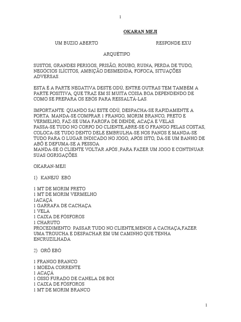 Okaran Meji - Guia completo com 16 ebos para o odú de Ifá Okaran Meji ...