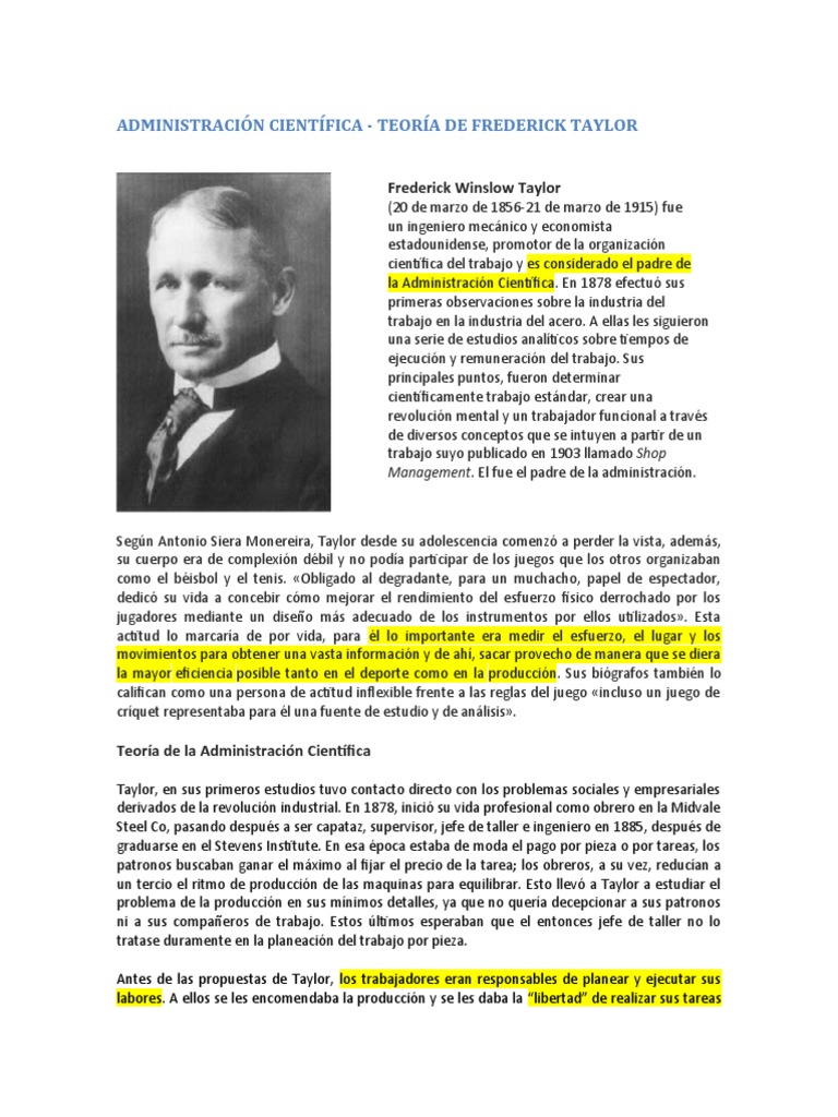 Teoría Científica de Frederick Taylor | PDF | Labor | Business