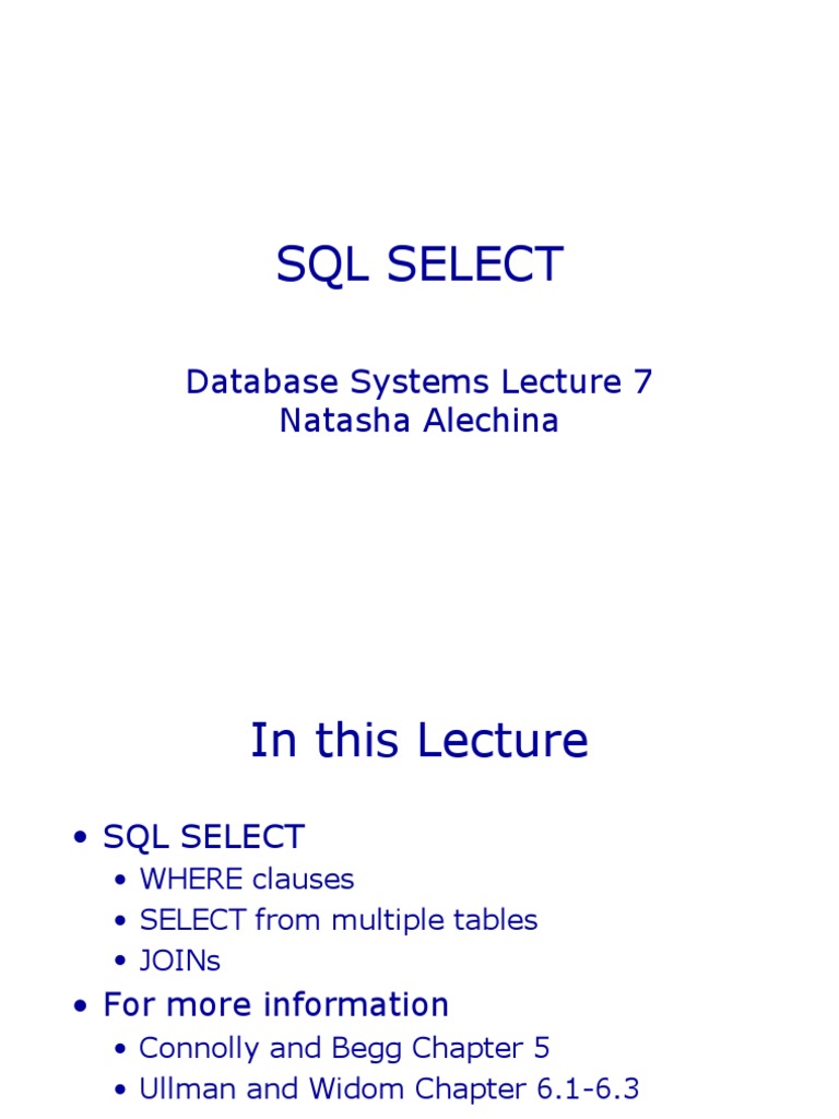 SQL Select: Database Systems Lecture 7 Natasha Alechina | PDF | Data ... SQL Select: Database Systems Lecture 7 Natasha Alechina | PDF | Data ...