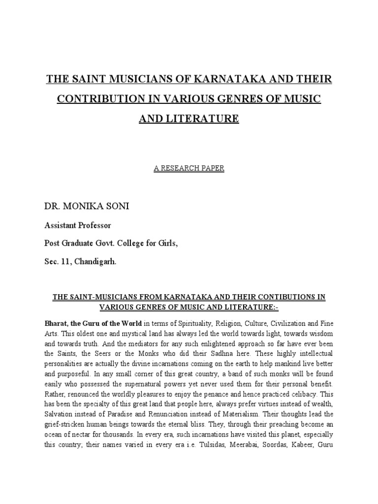 The Saint Musicians of Karnataka and Their Contribution in Various ...