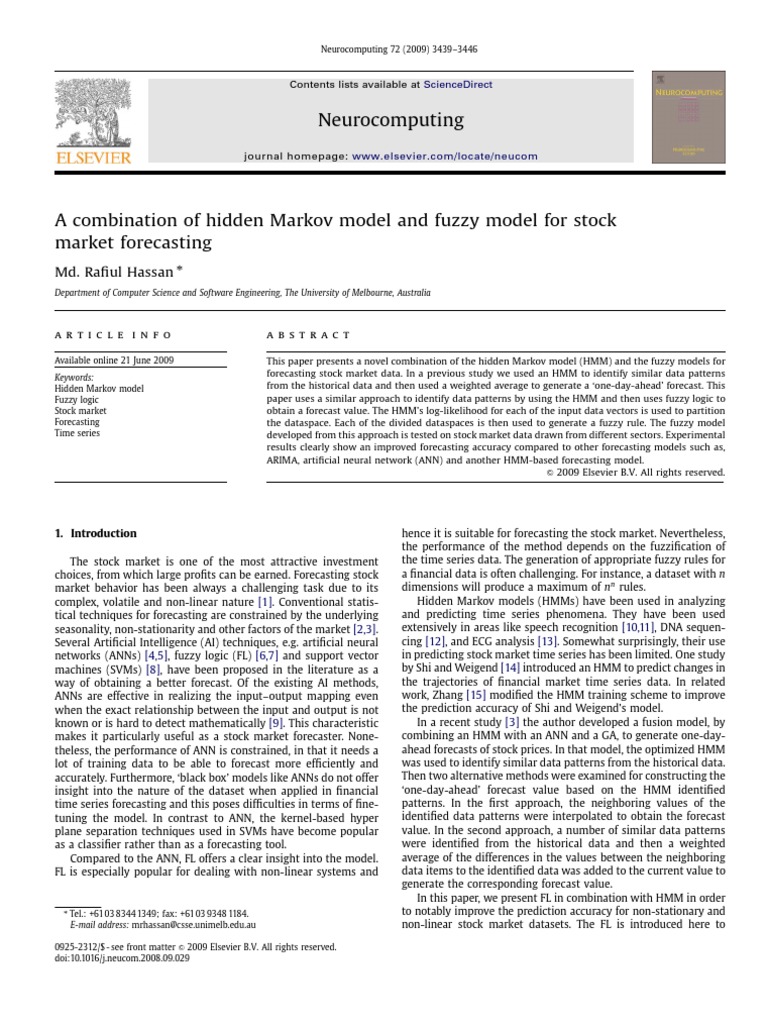 A Combination of Hidden Markov Model and Fuzzy Model For Stock Market Forecasting PDF | PDF ...