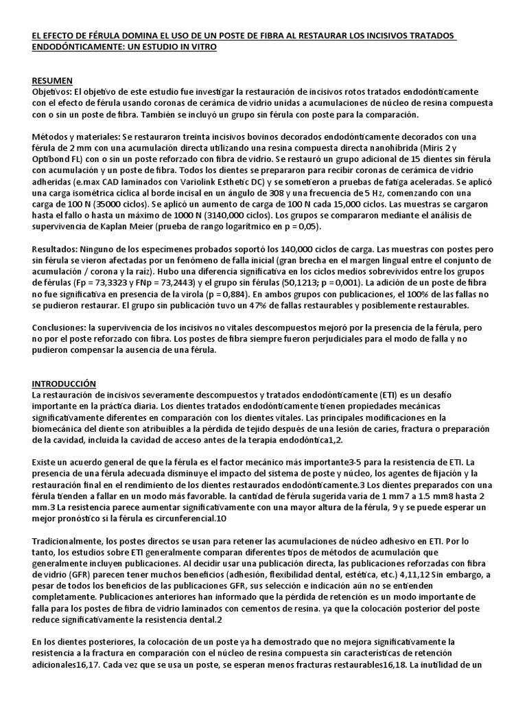 El Efecto de Férula Domina El Uso de Un Poste de Fibra Al Restaurar Los ...
