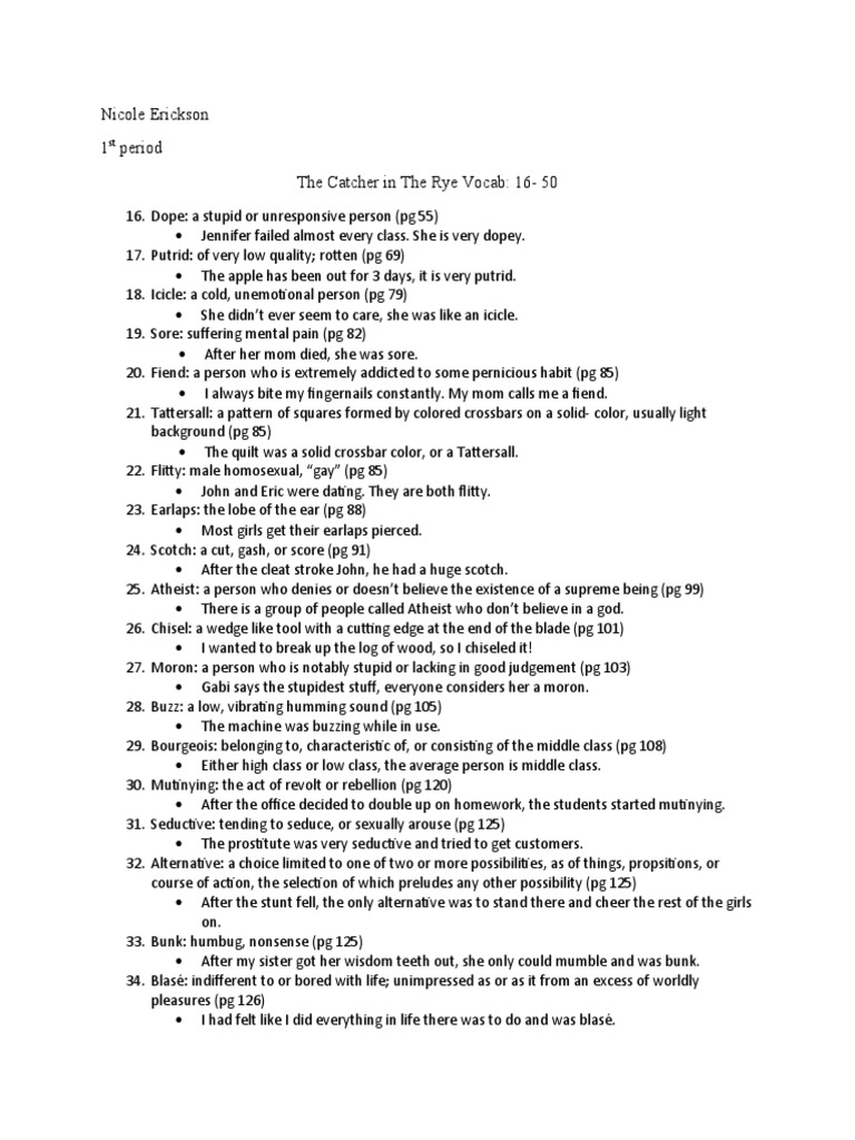 Catcher in The Rye Vocab | PDF