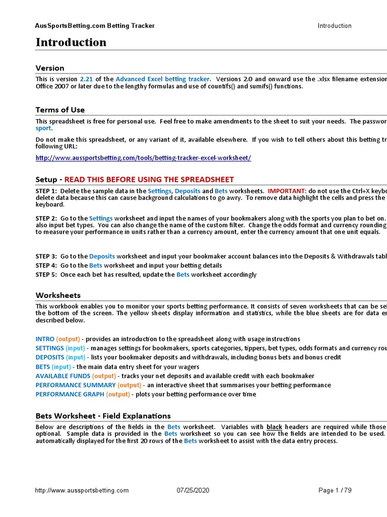 Betting Tracker v2 21 Advanced | PDF | Odds | Spreadsheet