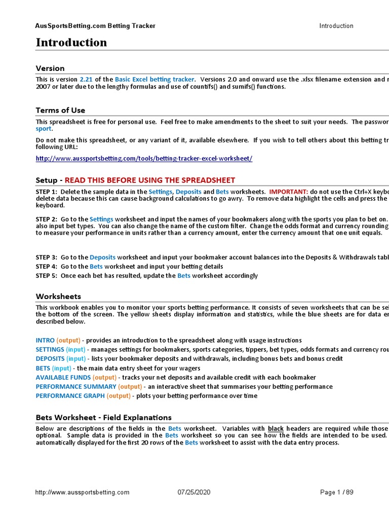 Betting Tracker v2 21 Basic | PDF | Odds | Worksheet
