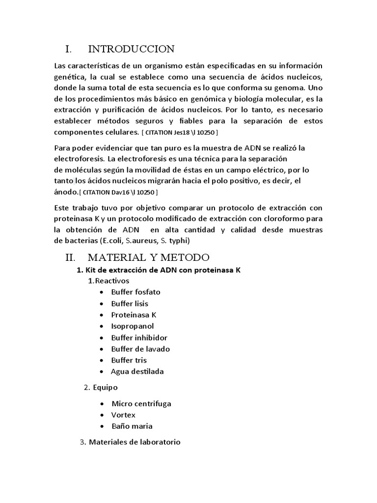 Comparación de dos métodos de extracción de ADN bacteriano: protocolo con proteinasa K y ...