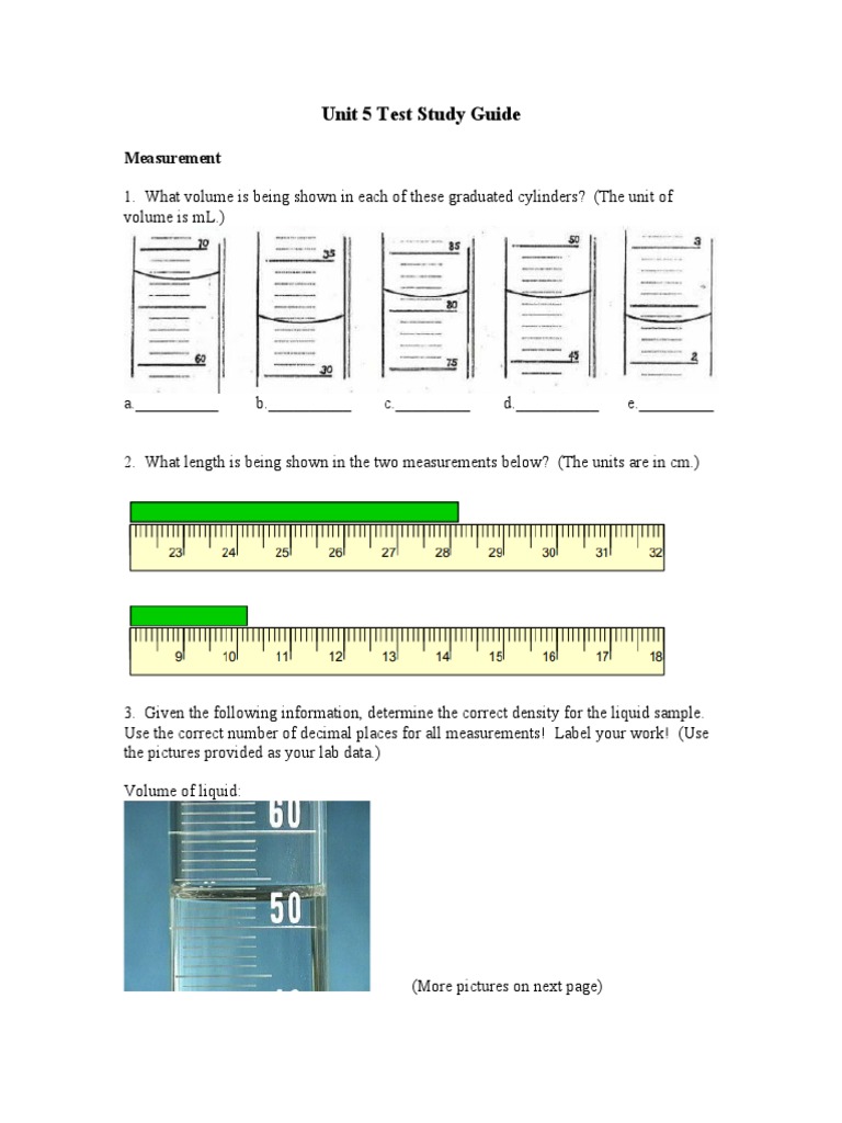 Unit 5 Test Study Guide: Measurement | PDF | Mole (Unit) | Formula