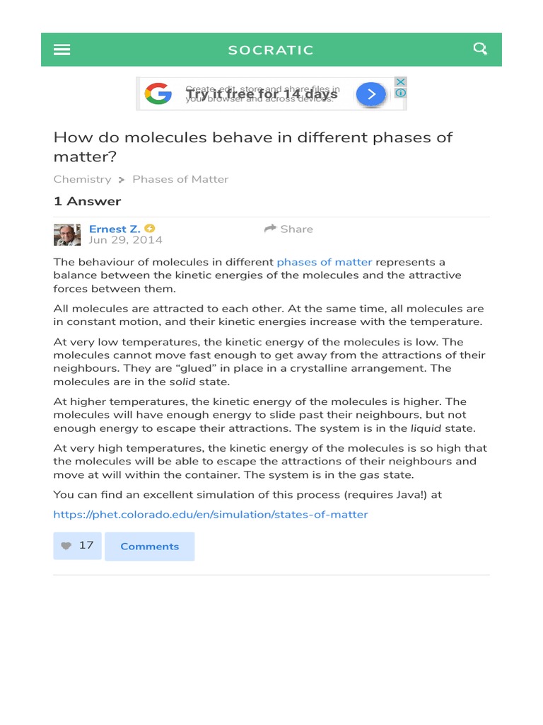 How Do Molecules Behave in Different Phases of Matter?: Try It Free For ...