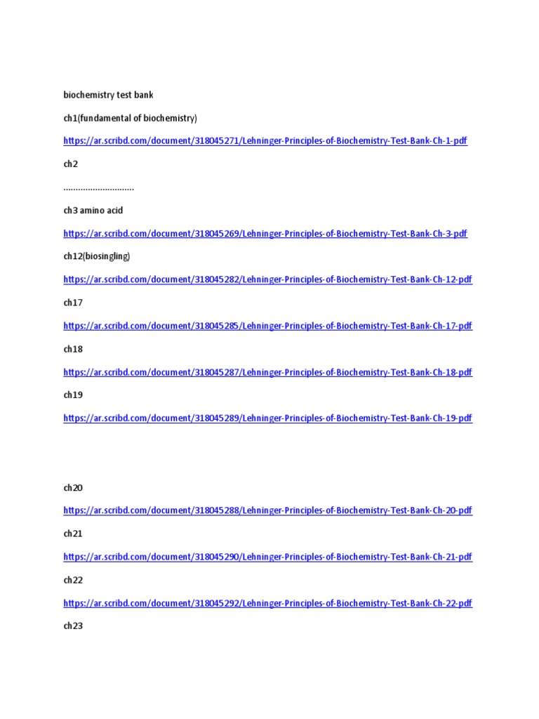 Lehninger Biochemistry Test Bank | PDF