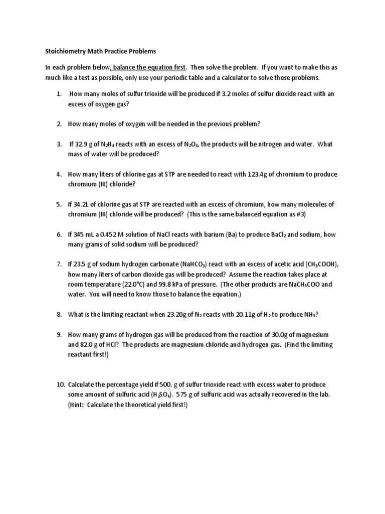 Stoichiometry Math Review | PDF