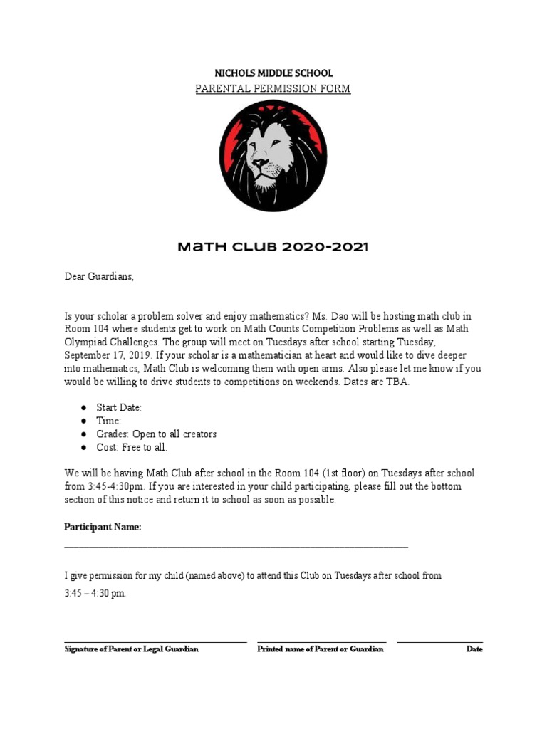 Nichols Middle School Math Club Signup | PDF | Career & Growth | Sports ...