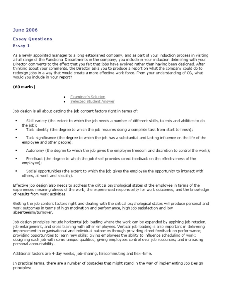 June 2006: Essay Questions | PDF | Behavioural Sciences | Psychological Concepts