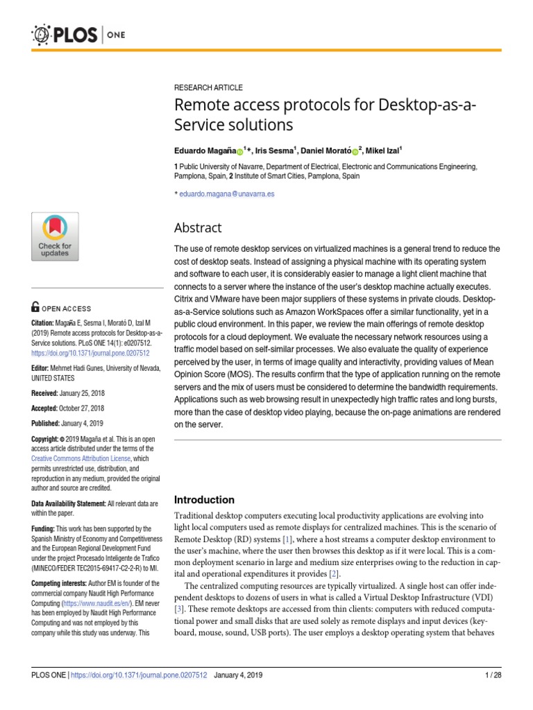 Remote Access Protocols For Desktop-as-a-Service Solutions: A1111111111 ...