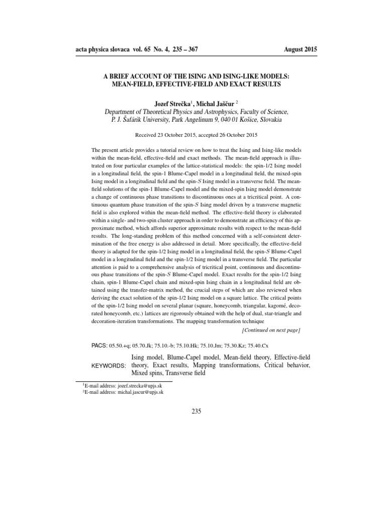A Comprehensive Review of Solving Ising and Ising-Like Models Using Mean-Field Theory, Effective ...