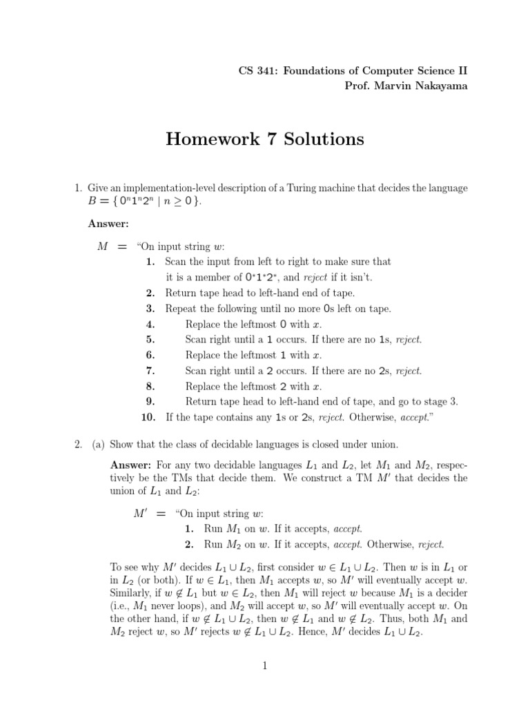 Homework 7 Solutions | PDF | String (Computer Science) | Logic