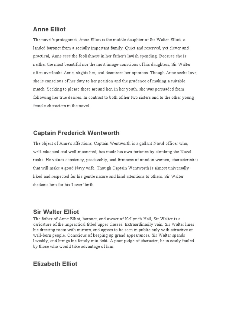 Characters | PDF | Persuasion (Novel) | Novels