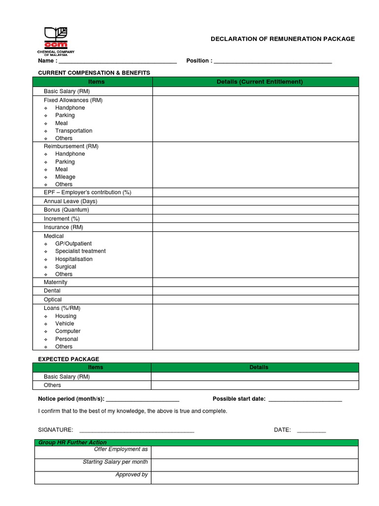 Remuneration Package Declaration Form | PDF