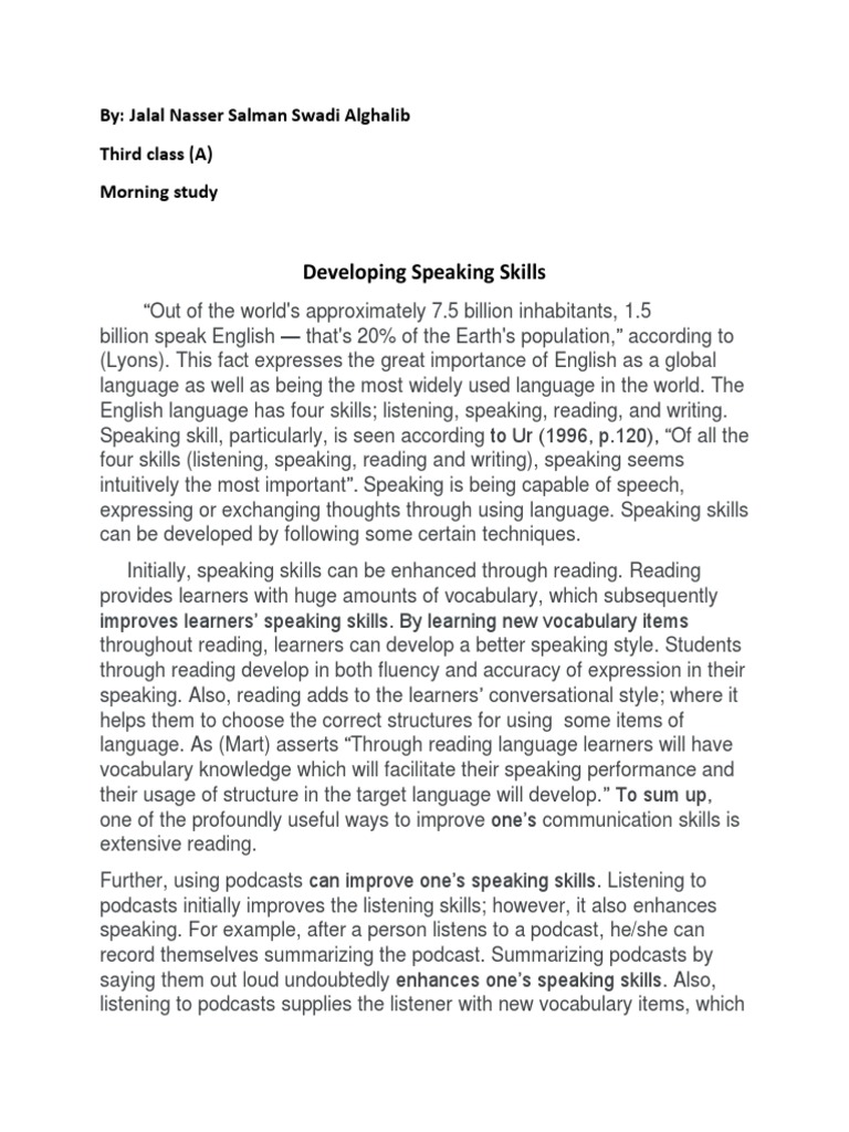 Developing Speaking Skills | PDF | Vocabulary | Speech